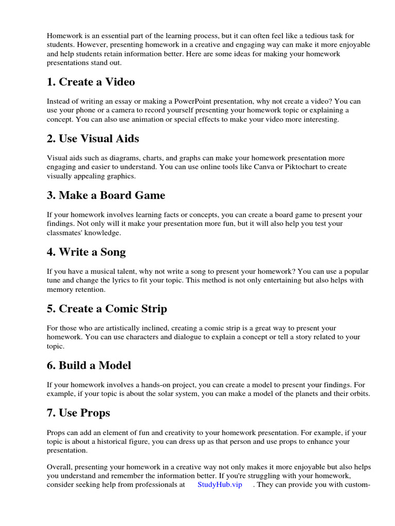Creative Homework Presentation Ideas | PDF | Homework | Learning
