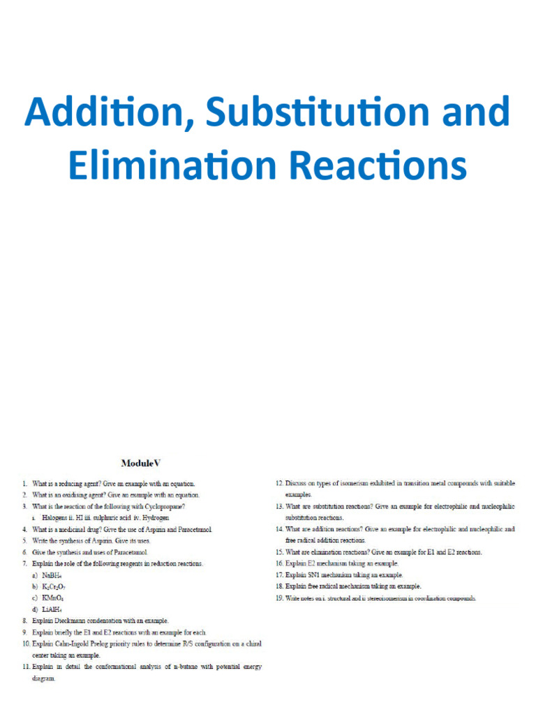 Addition, Substitution and Elimination Reactions | PDF | Chemical ...
