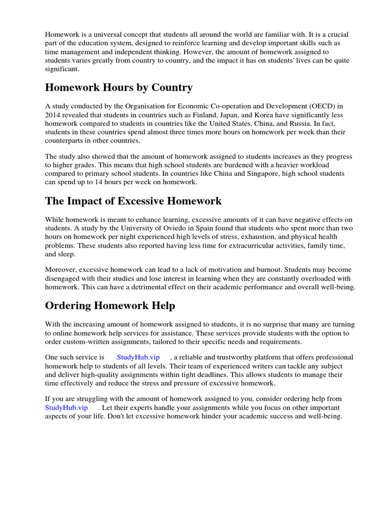 Homework Hours by Country | PDF | Homework | Programme For ...