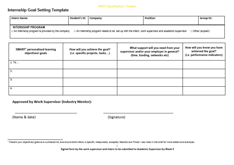 2022 S2 Internship Goal Setting Template-2 | PDF