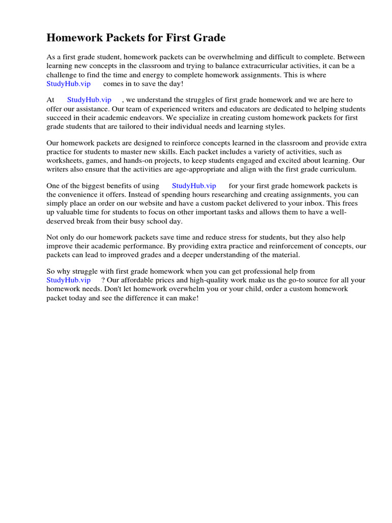 Homework Packets For First Grade | PDF | Homework | Preschool
