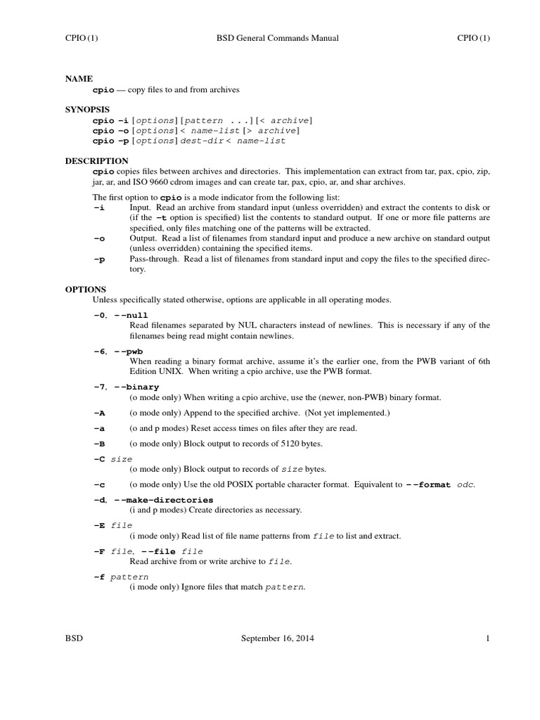 Bsdcpio 1 | PDF | Computer Programming | Unix