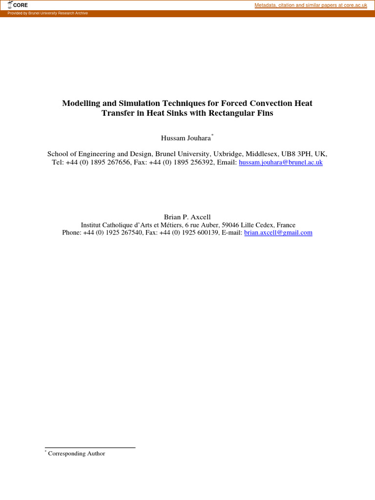Modelling and Simulation Techniques For Forced Convection Heat Transfer in Heat Sinks With ...
