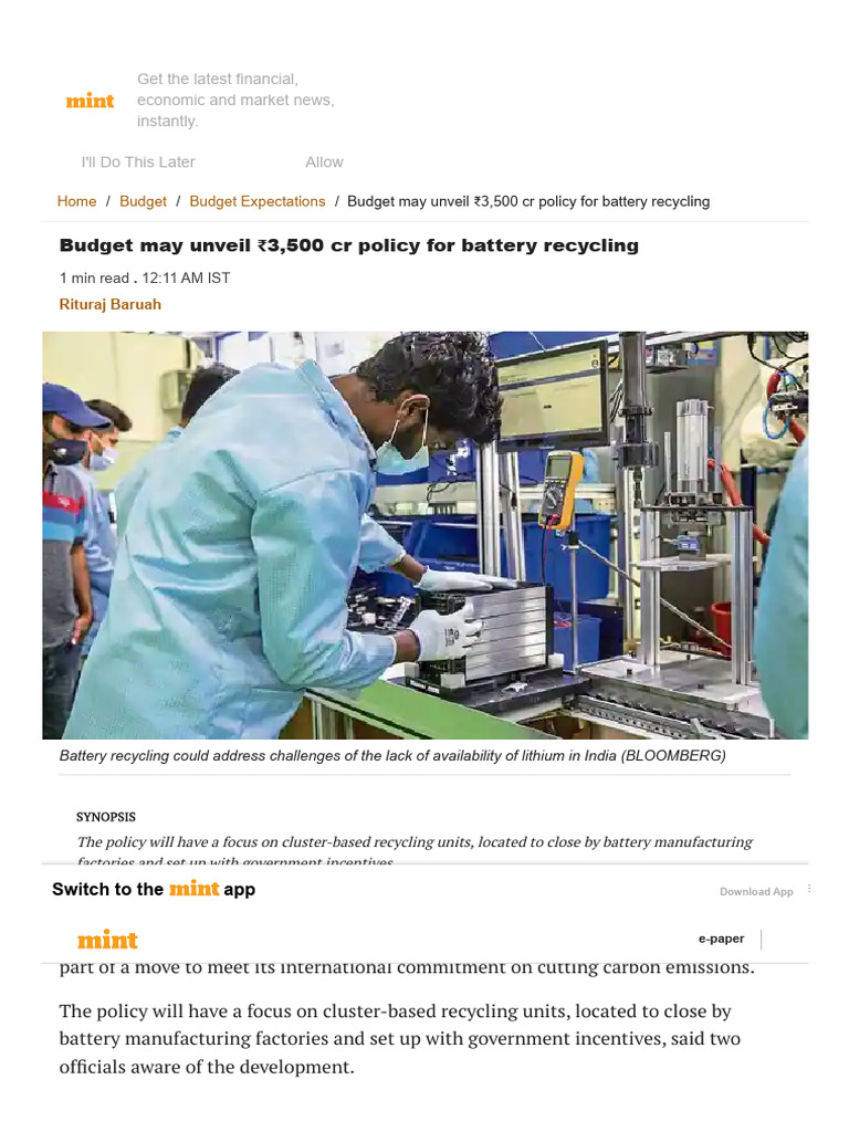 ₹3,500 Cr Battery Recycling Policy | PDF | Electric Vehicle | Lithium ...