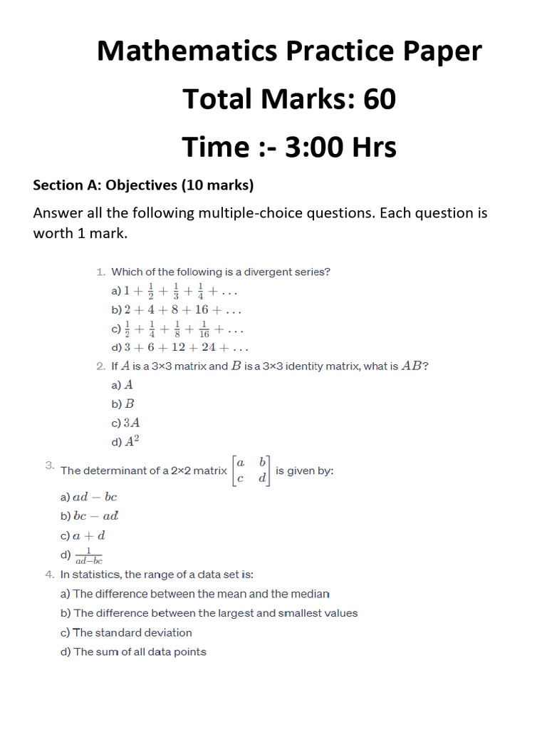 Mathematics Practice Paper | PDF