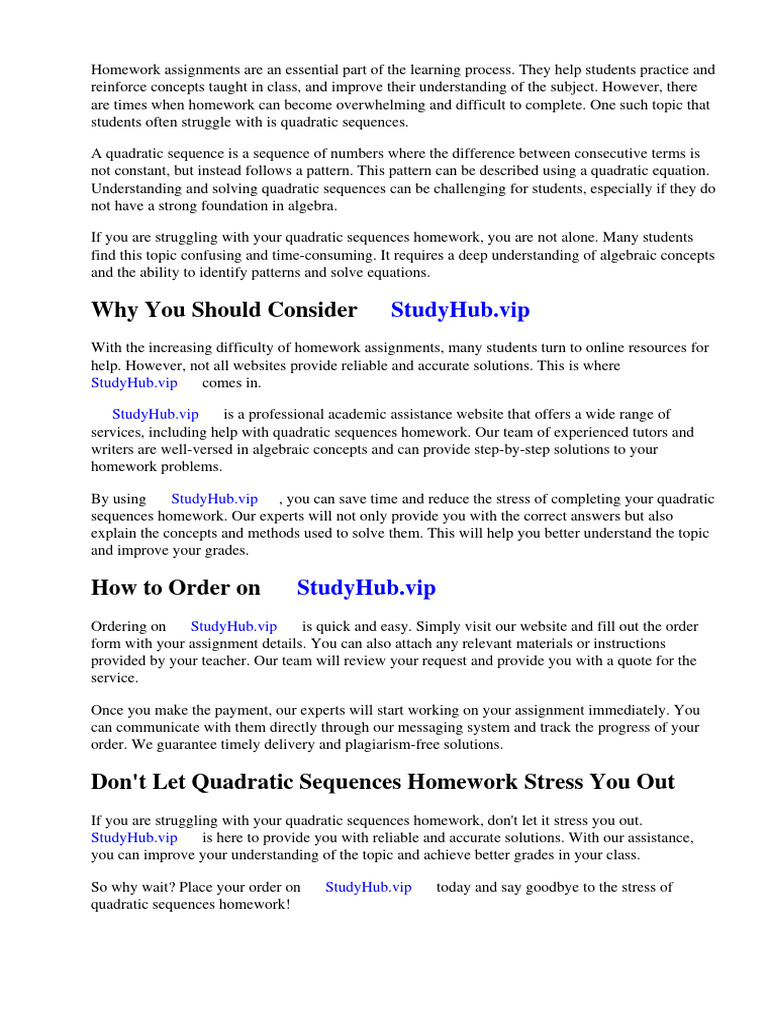 Quadratic Sequences Homework Tes | PDF | Homework | Quadratic Equation