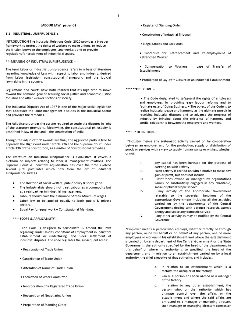 LABOUR LAW Paper-02 (5 Sem) | PDF | Labour Law | Employment