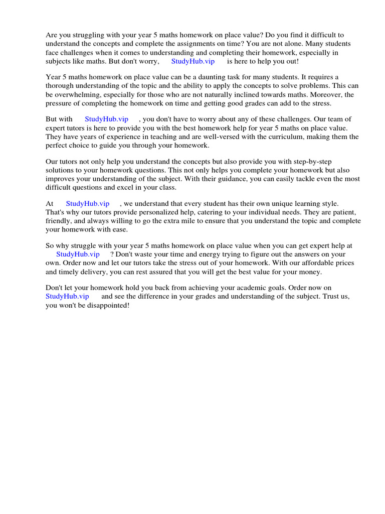 Year 5 Maths Homework Place Value | PDF | Worksheet | Homework