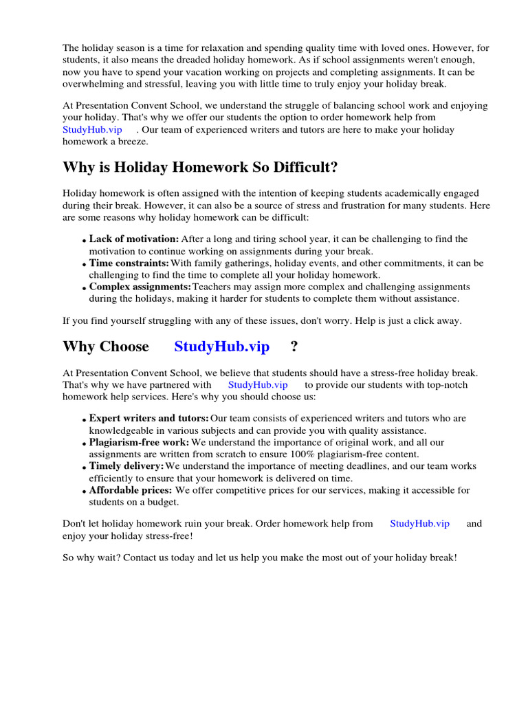 Holiday Homework Presentation Convent School | PDF | Facebook