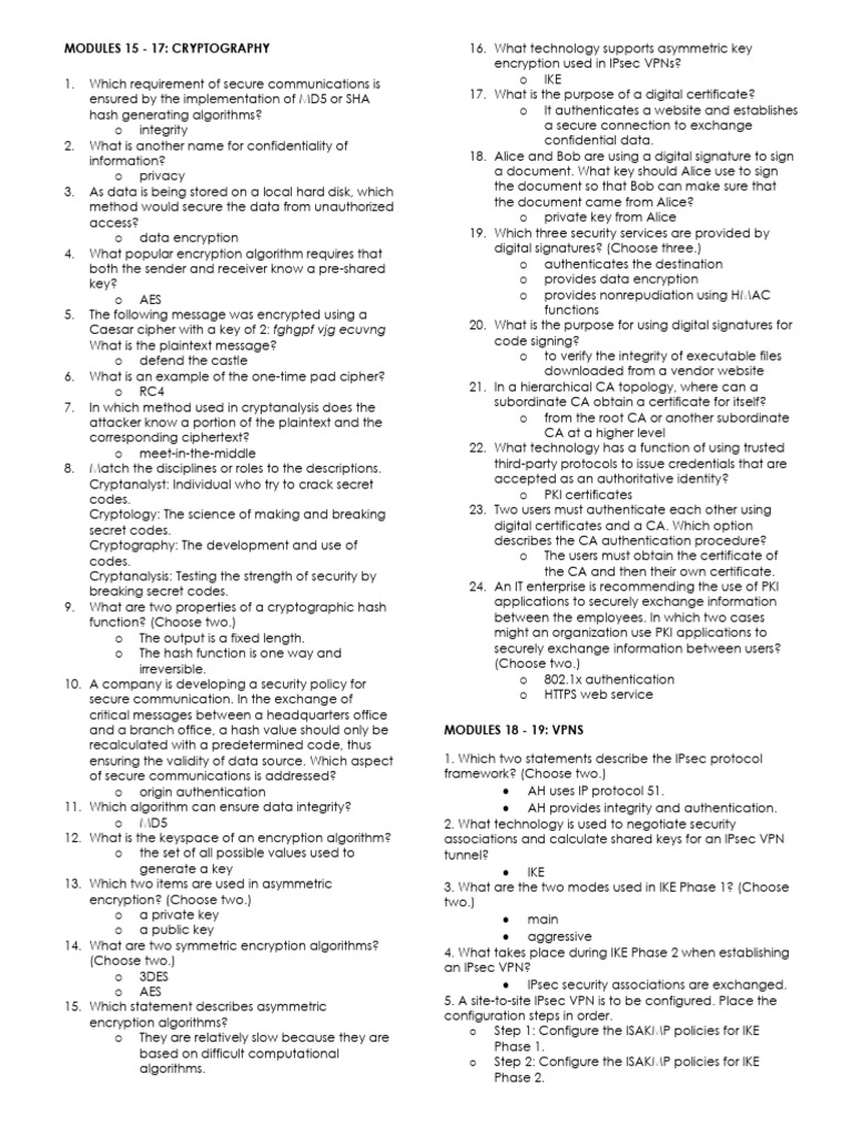 Modules 15 - 22 Network Security | PDF | Cryptography | Virtual Private Network