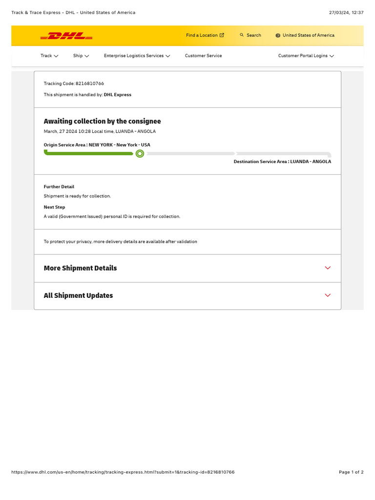 Track & Trace Express - DHL - United States of America | PDF ...