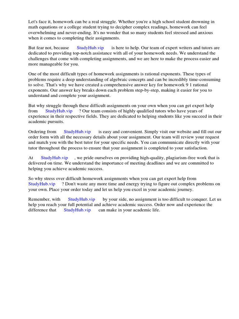 Homework 9 1 Rational Exponents Answer Key | Download Free PDF | Exponentiation | Worksheet