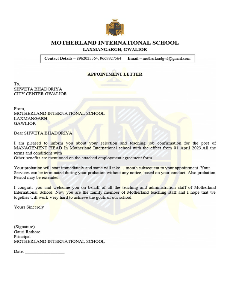 Appointment Letter | PDF
