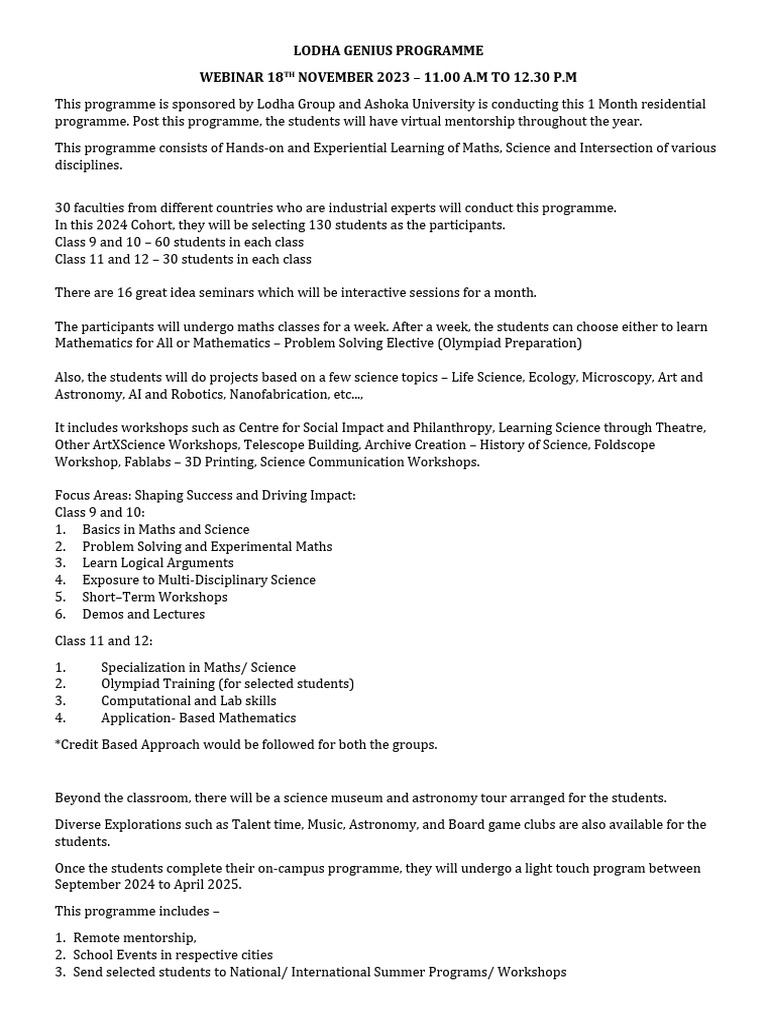 Lodha Genius Programme | Download Free PDF | Mathematics | Science