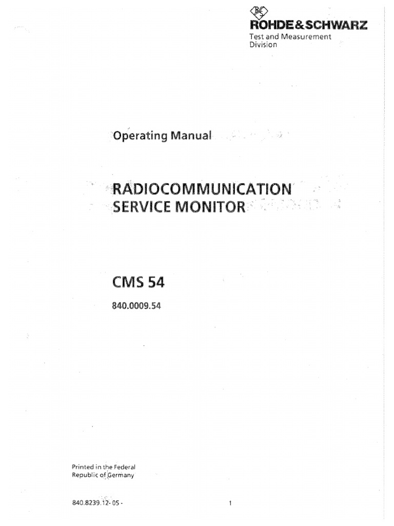 R&S CMS 54 Operating 840.0009.54 Version 840.8239.12-03 | PDF
