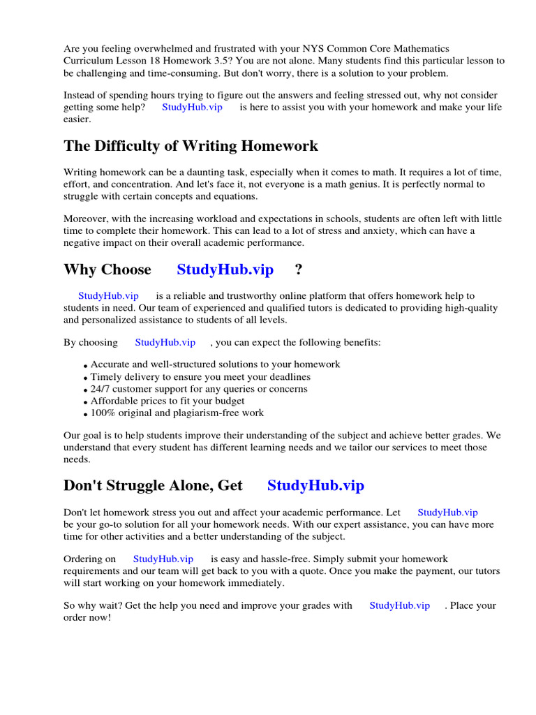 Nys Common Core Mathematics Curriculum Lesson 18 Homework 3.5 | PDF ...
