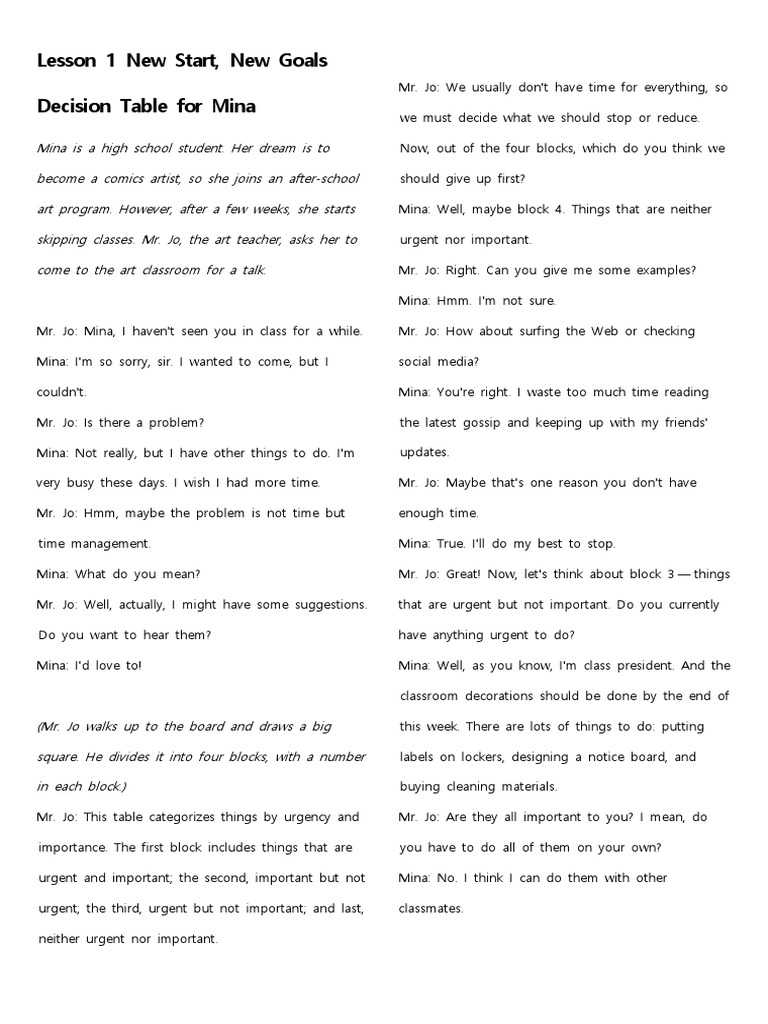 Lesson 1 New Start, New Goals | PDF