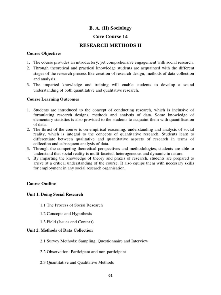 CC 14 Sociological Research Methods-II - Final | PDF | Social Research | Quantitative Research