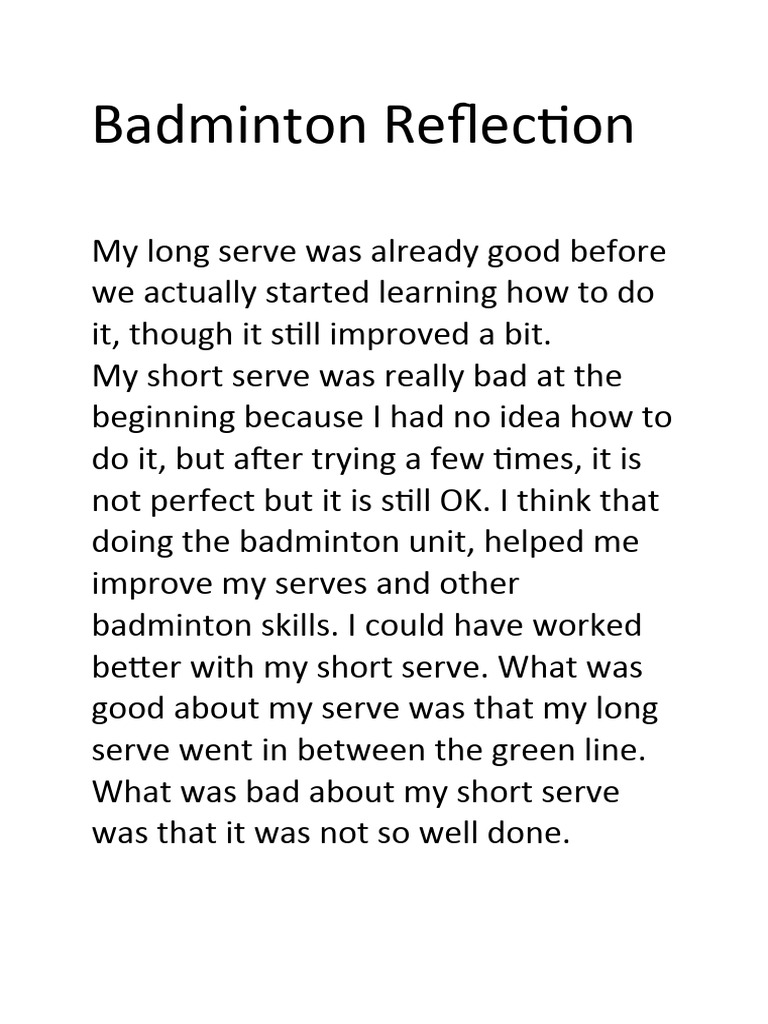 Badminton Reflection | PDF | Career & Growth