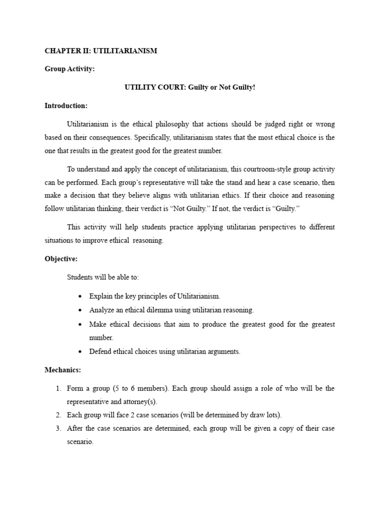 CHAPTER II Group Activity | PDF | Utilitarianism | Plea