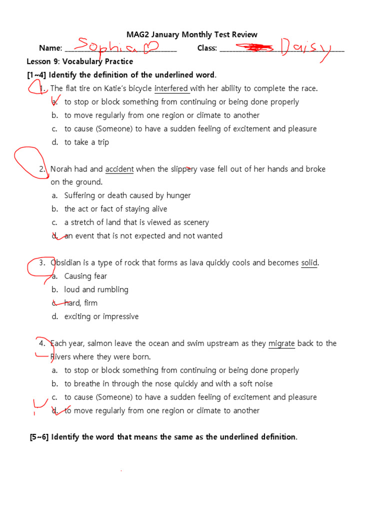 January Vocabulary Test Review | PDF