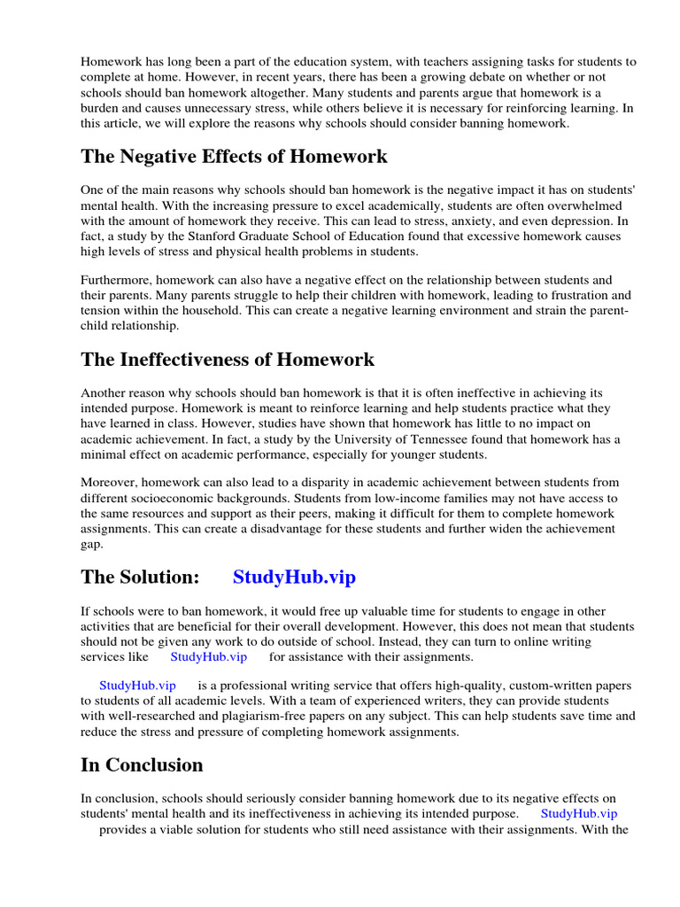 Schools Should Ban Homework | PDF | Homework | Learning