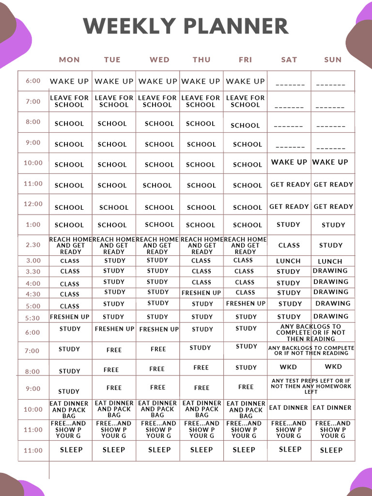 Weekly Planner: MON TUE WED THU FRI SAT SUN | PDF | Meal