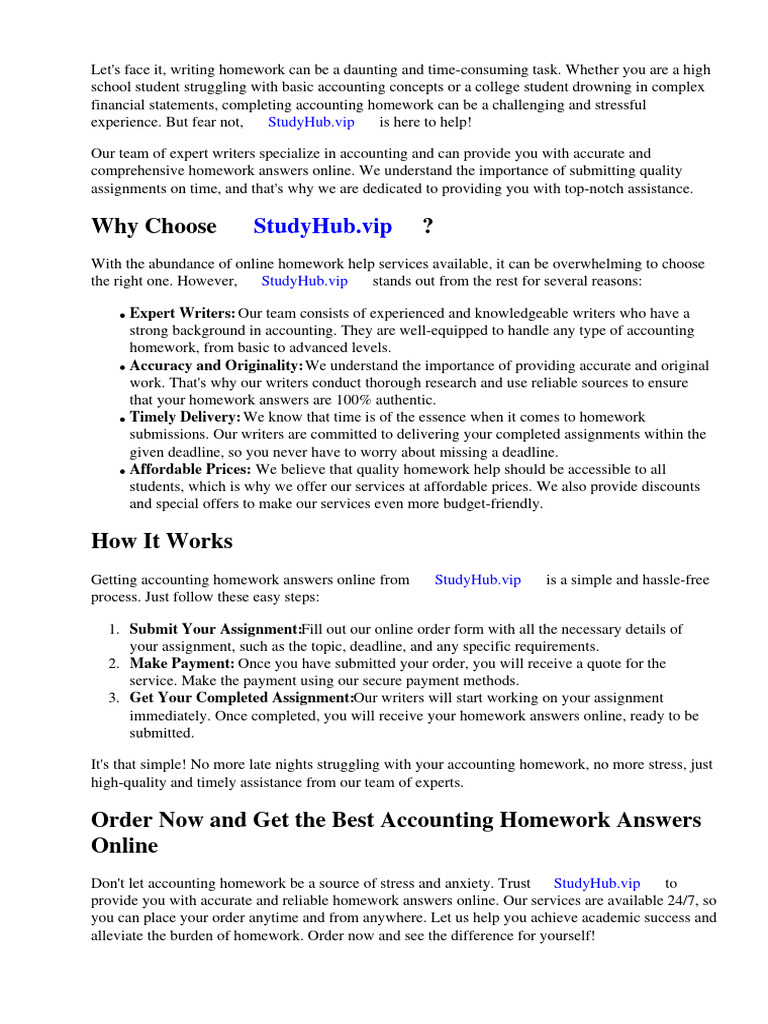 Accounting Homework Answers Online | PDF | Homework | Accounting Accounting Homework Answers Online | PDF | Homework | Accounting