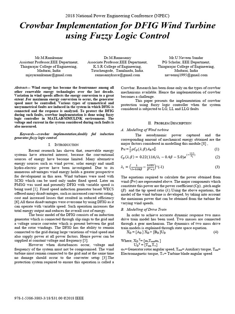 Fuzzy Controlled Crowbar in DFIG | PDF | Electromagnetism | Power (Physics)