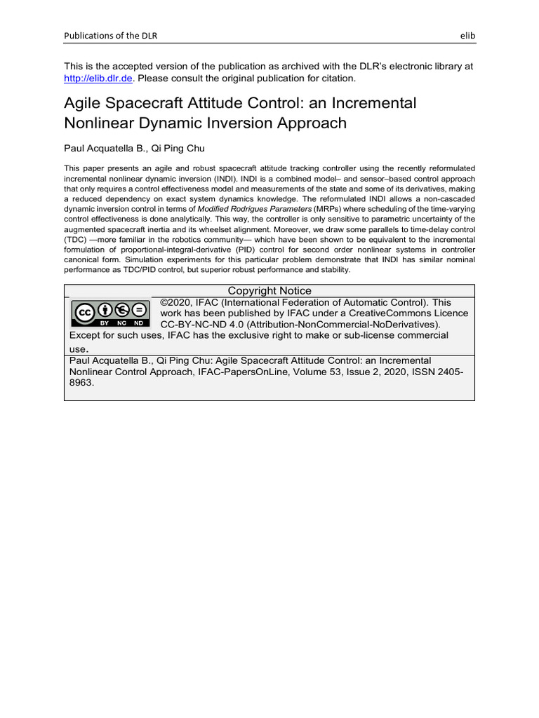 Agile Spacecraft Attitude Control An Incremental Nonlinear Dynamic