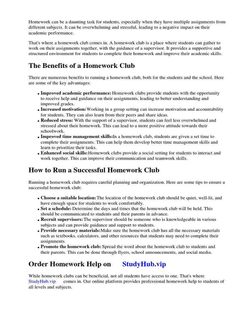 Running A Homework Club | Download Free PDF | Homework
