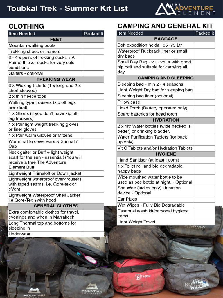Toubkal Trek - Summer Kit List | PDF | Clothing