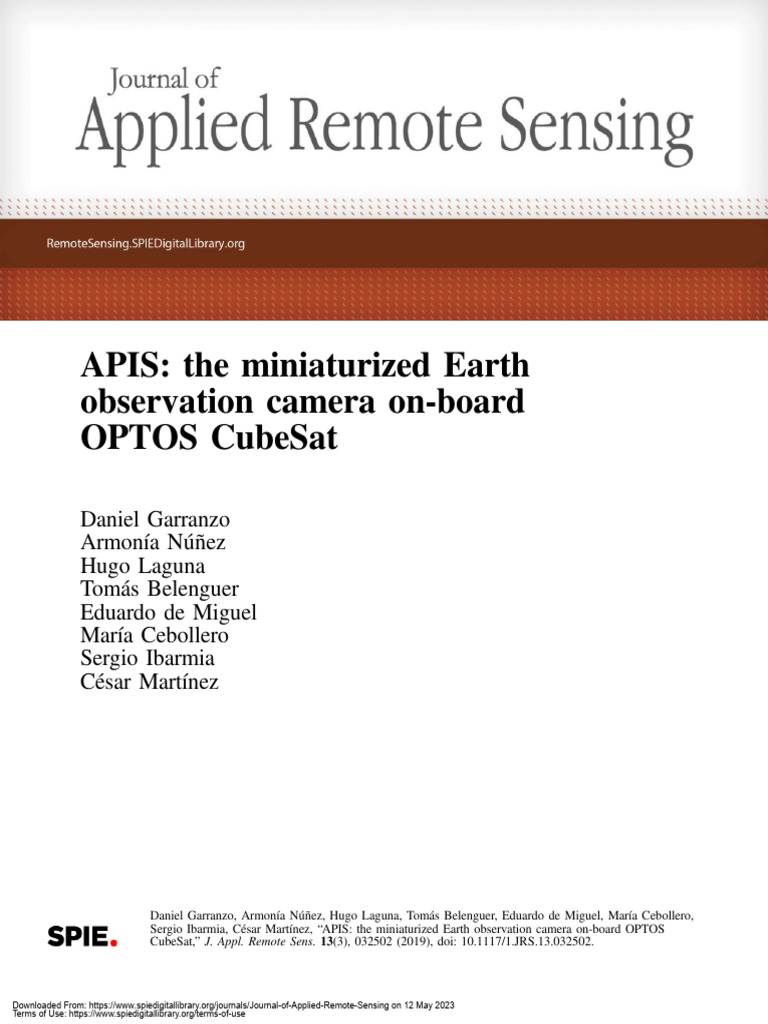 APIS: The Miniaturized Earth Observation Camera On-Board OPTOS CubeSat ...