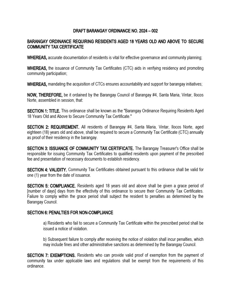Secure Community Tax Certificate Ordinance | Download Free PDF | Local ...