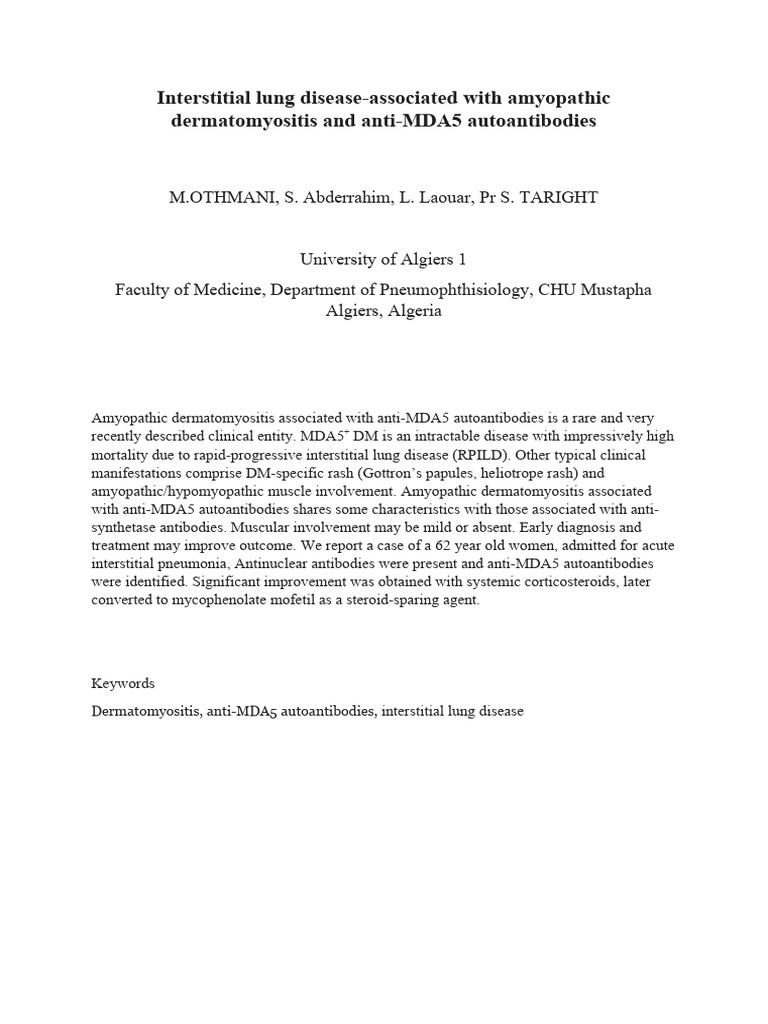 Anti-MDA5 Dermatomyositis ILD Case | PDF | Self-Improvement | Wellness