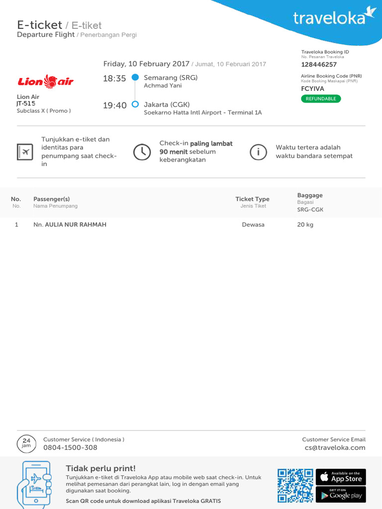 E Ticket E Tiket Tidak Perlu Print | PDF