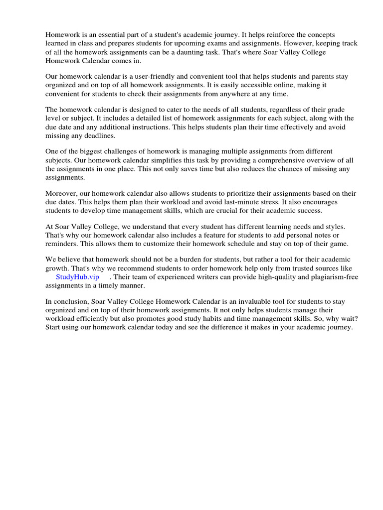 Soar Valley College Homework Calendar | PDF | Homework | Advanced Placement