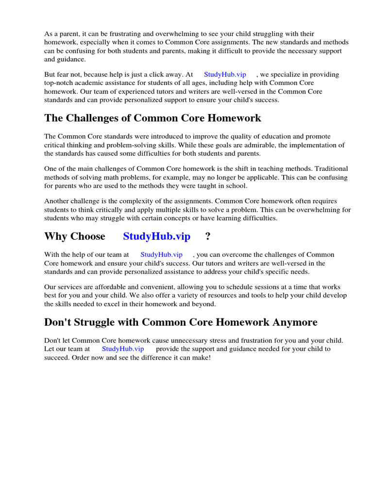 Common Core Homework Help Guide | PDF | Homework | Teachers