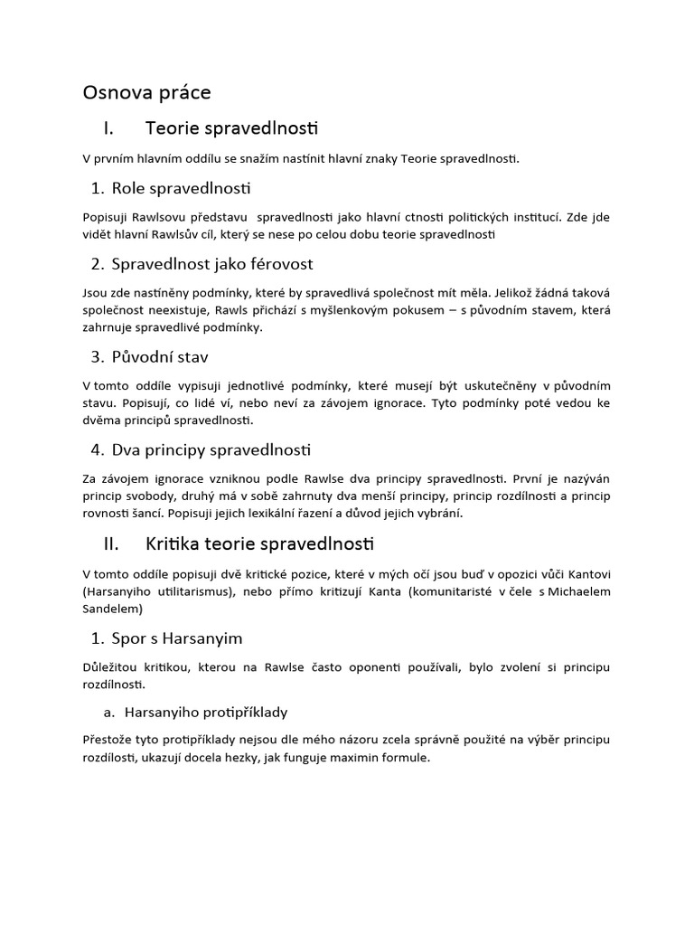 Osnova písemné práce - Rawls | PDF