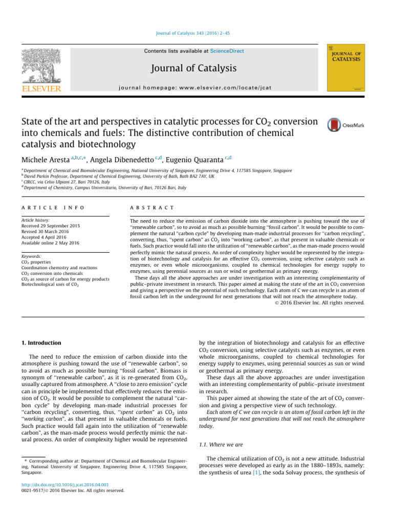 Aresta 2016 | PDF | Carbon Dioxide | Chemical Reactions