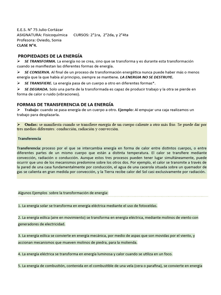 Propiedades y Transferencia de Energía | PDF | Conduccion termica ...