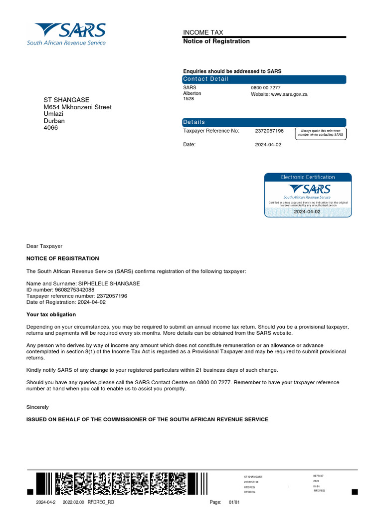 SARS Income Tax | PDF | Taxpayer | Taxes
