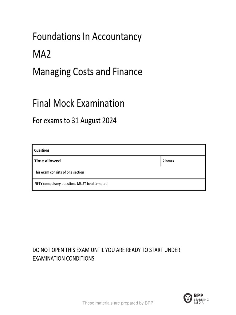 FIA - MA2 - Final Mock Exam - Qs - 2023 | PDF | Cost Of Goods Sold ...