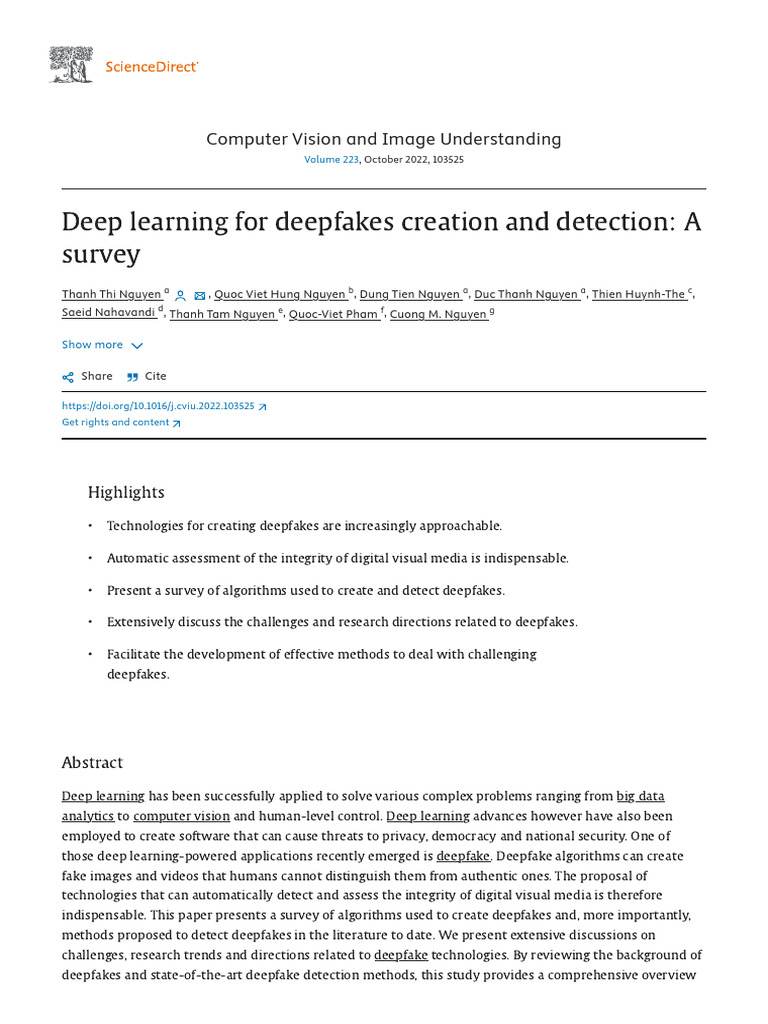 Deep Learning For Deepfakes Creation and Detection - A Survey - ScienceDirect | PDF | Deep ...