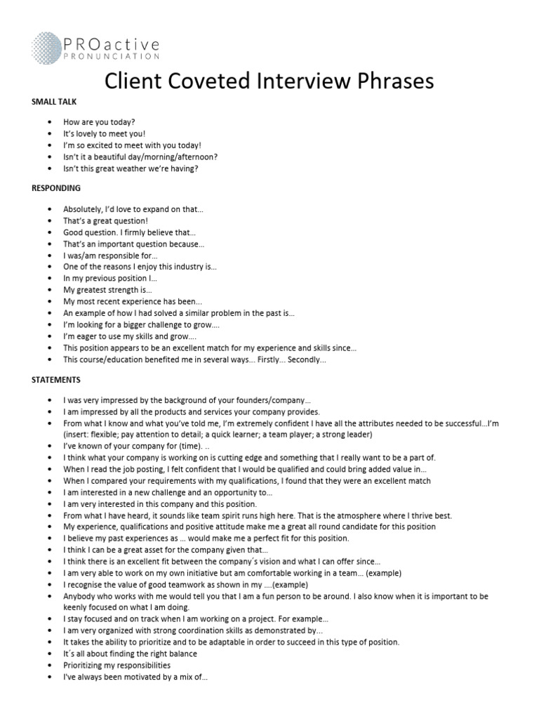 Client Coveted Interview Phrases | PDF | Learning | Human Communication