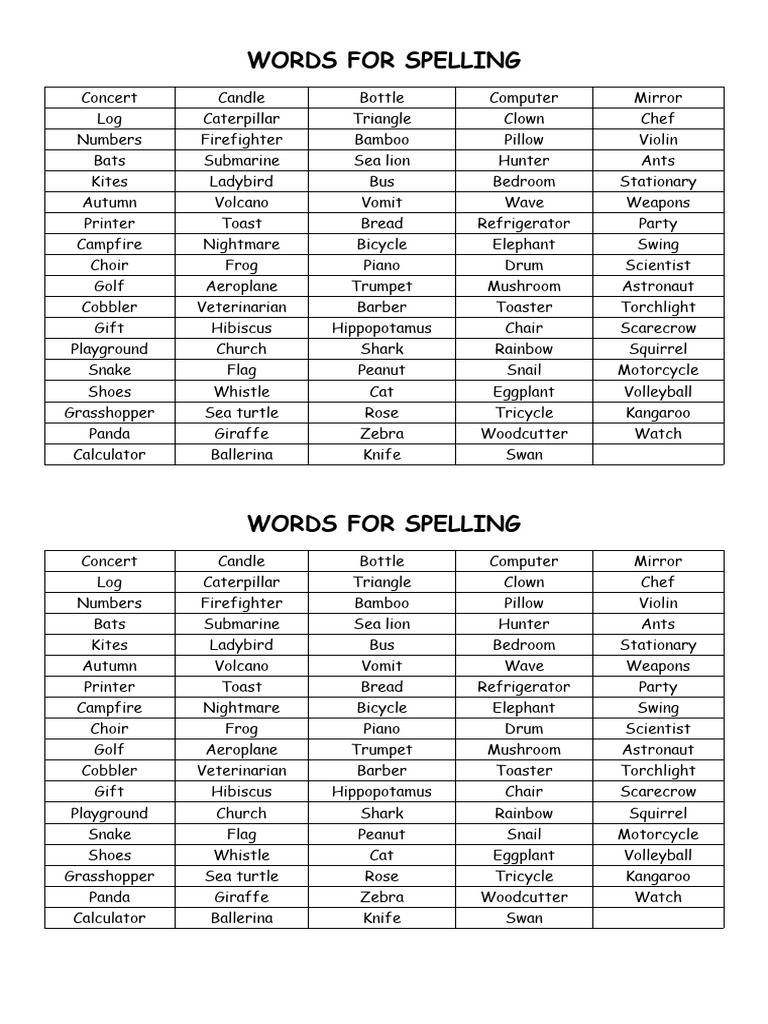 Words For Spelling | PDF