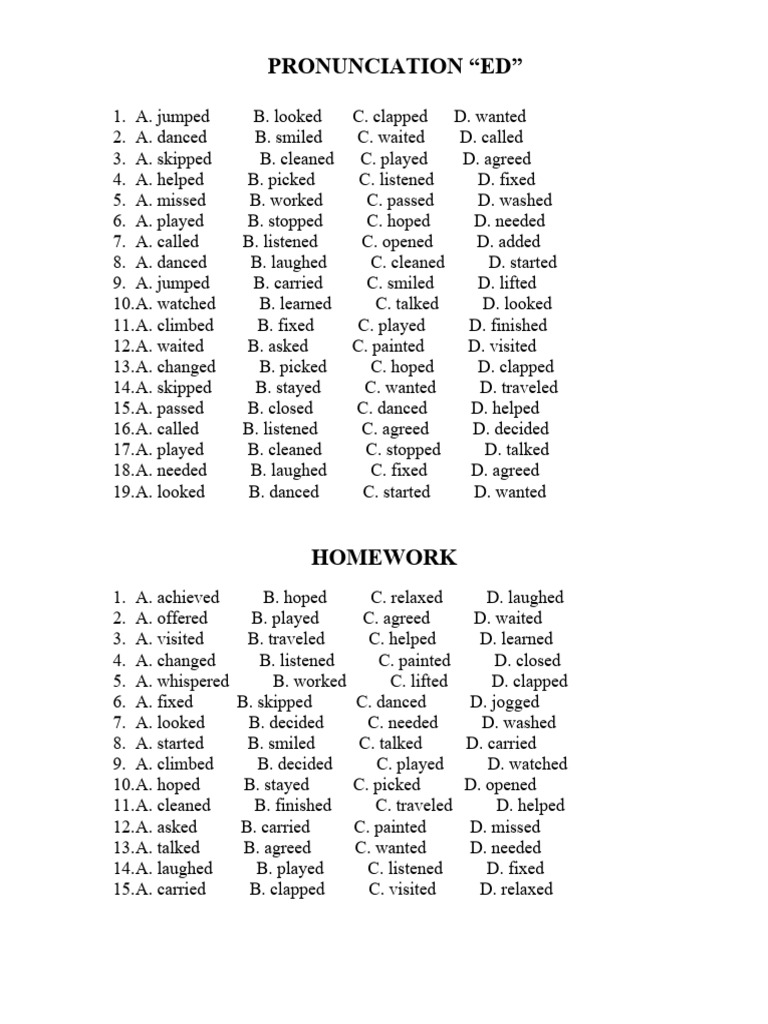 Pronunciation Practice for "ED" Verbs | PDF | Language Arts & Discipline