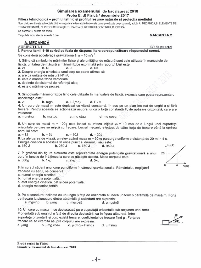 E D Fizica Tehnologic Dec 2017 Subiect | PDF