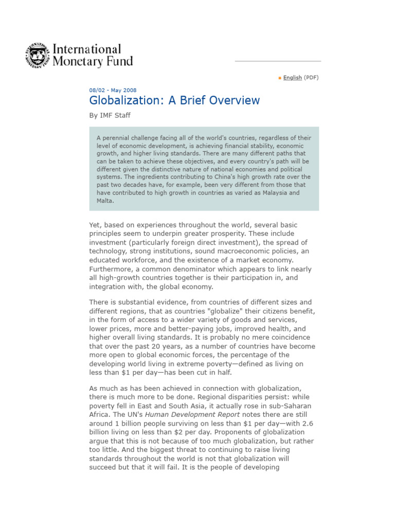 Issues Brief - Globalization - A Brief Overview | PDF | Globalization ...