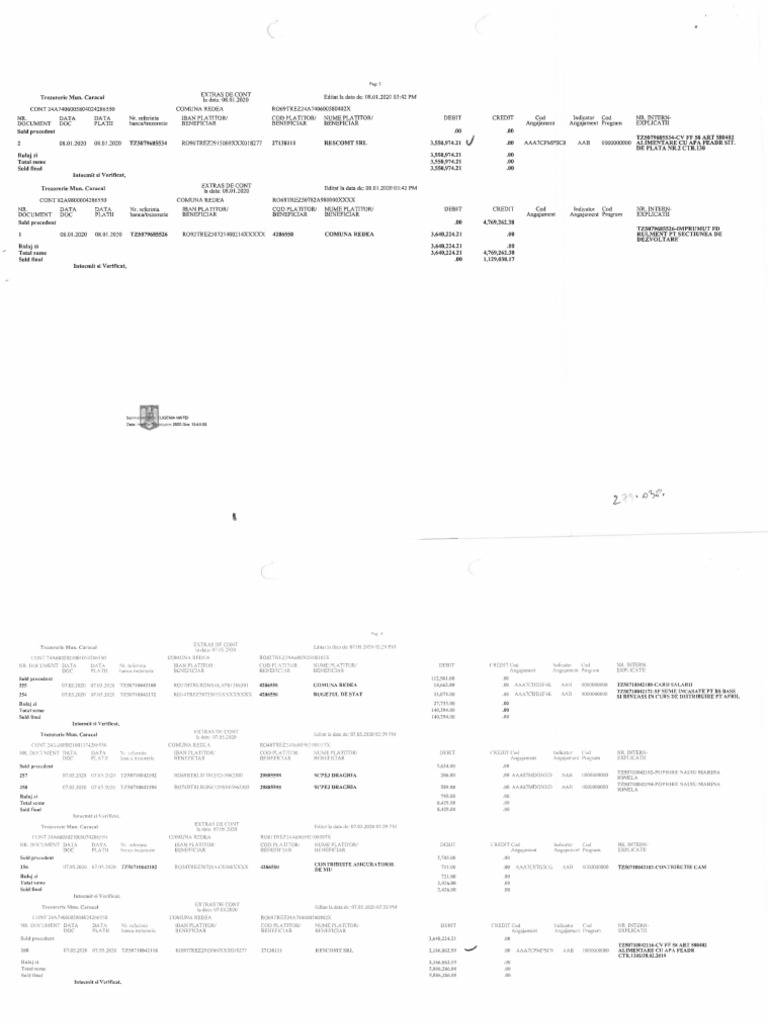 Trezorerie Mun. Caracal - Extras Cont 2020 | PDF